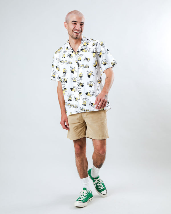 Minions Coffee Aloha Shirt Ecru – 100% Organic Cotton Hawaiian Shirt ...